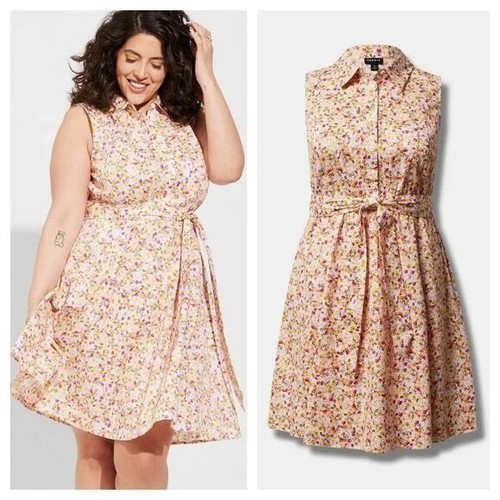Torrid Plus Size 4, 4X, 26 Poplin Sleeveless Shirtdress Sunshine Ditzy ...