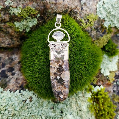 FREE PEOPLE Herkimer Diamond & Turtella Jasper Fossil PENDANT Sterling ...
