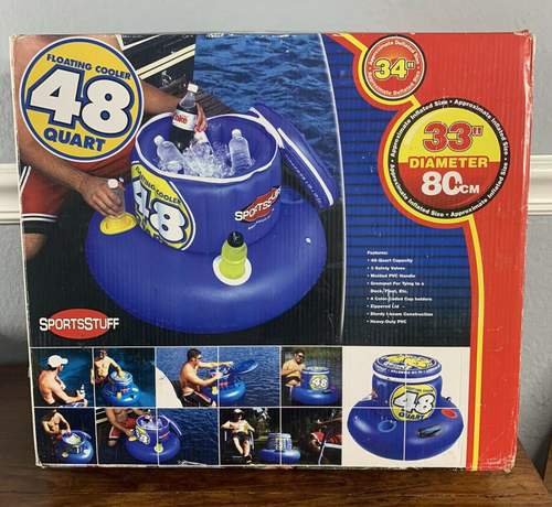 NOS Sportsstuff 48 Quart Blue Floating Cooler Cup Holders #40-1005 ...