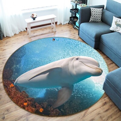 3D White Dolphin O1876 Game Rug Mat Round Elegant Photo Carpet Mat Eve ...