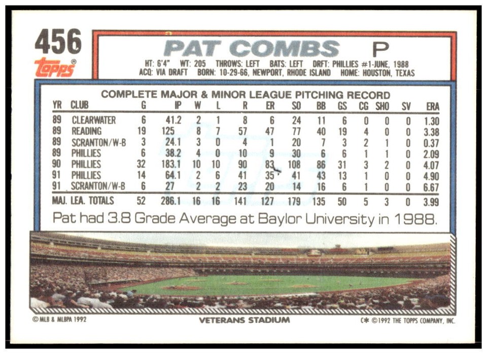 1992 Topps #456 Pat Combs Ex/Mt | eBay