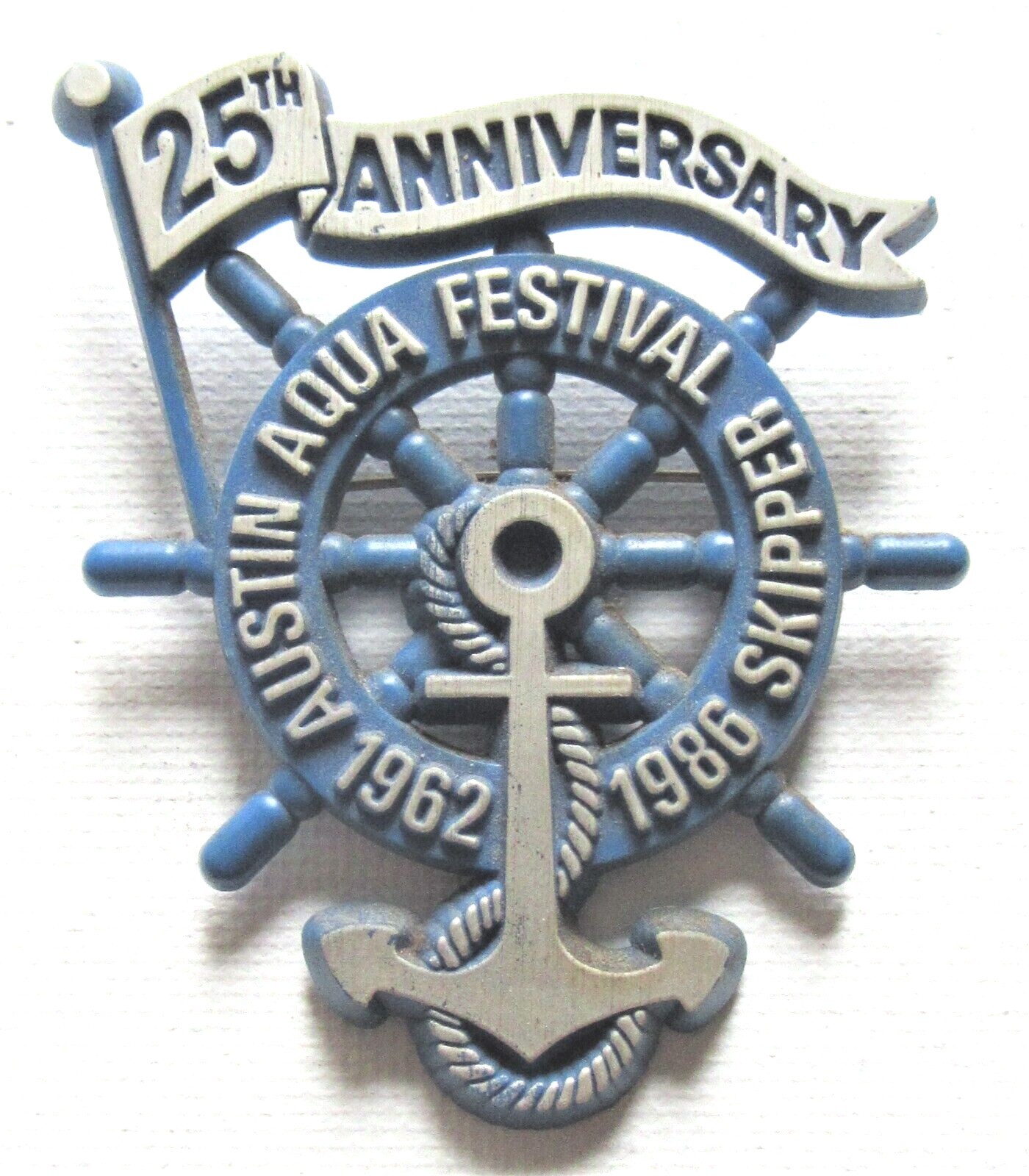 TX TEXAS pinback button 1986 AUSTIN AQUA FESTIVAL SKIPPER pin , Aqua ...