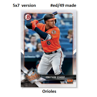 JONATHAN SCHOOP Orioles #95 O's 5x7 Base Version #ed/49 made 2018 Topps ...