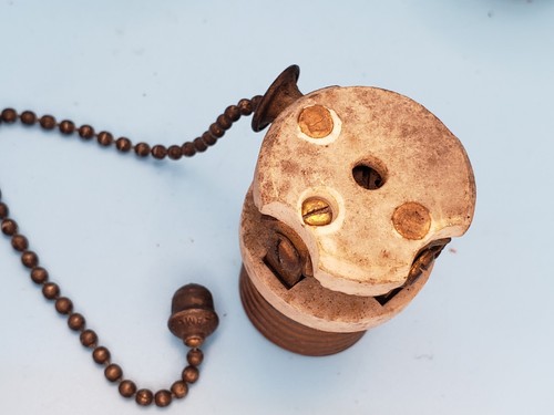 Antique MILLER LAMPS LOGO Mark Acorn & Shell HUBBELL Fat Boy Pull Chain ...