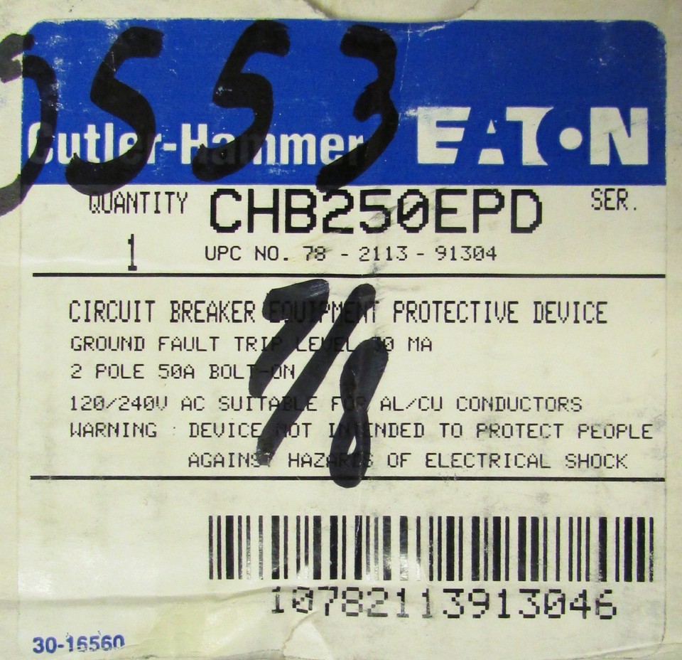 Eaton Cutler Hammer CHB250EPD CH CHB Ground Fault Equipment Protective ...