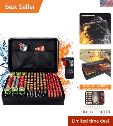 Elegant Fireproof Battery Storage Box with Tester - Organizes 200 ...