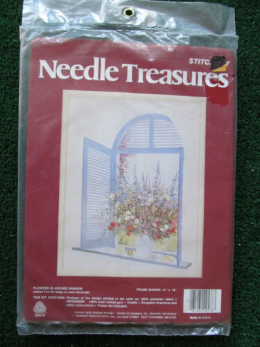 Needle Treasures Stitchery Flowers In Arched Window. Leslie Wainwright ...