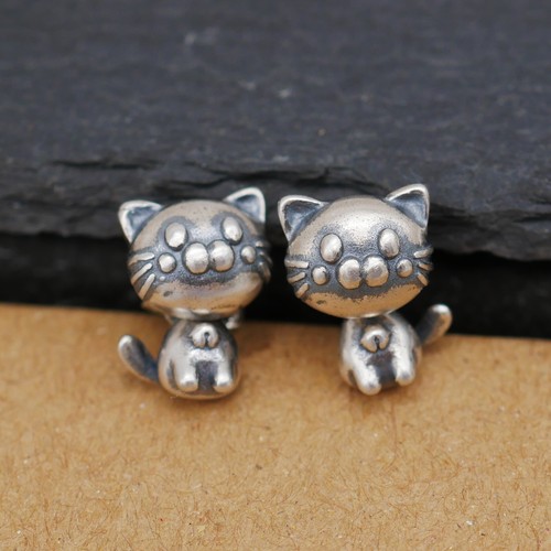 925 Sterling Silver Cute Cat Kitten Stud Earrings Ear Jacket A4444 | eBay