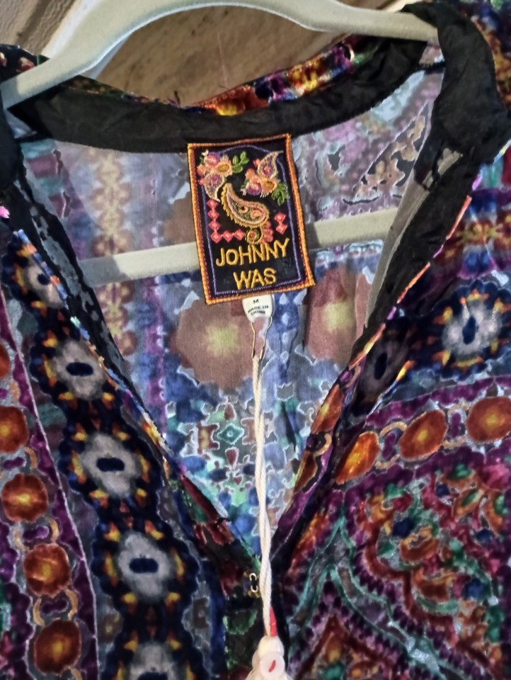 Johnny Was Shirt Womens Medium Multicolor Floral Boho Tie Neck Long ...