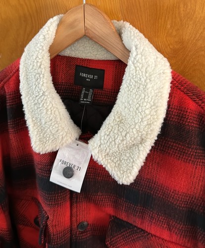 Red Plaid Fleece Jacket Mens XXL Sherpa Collar | eBay