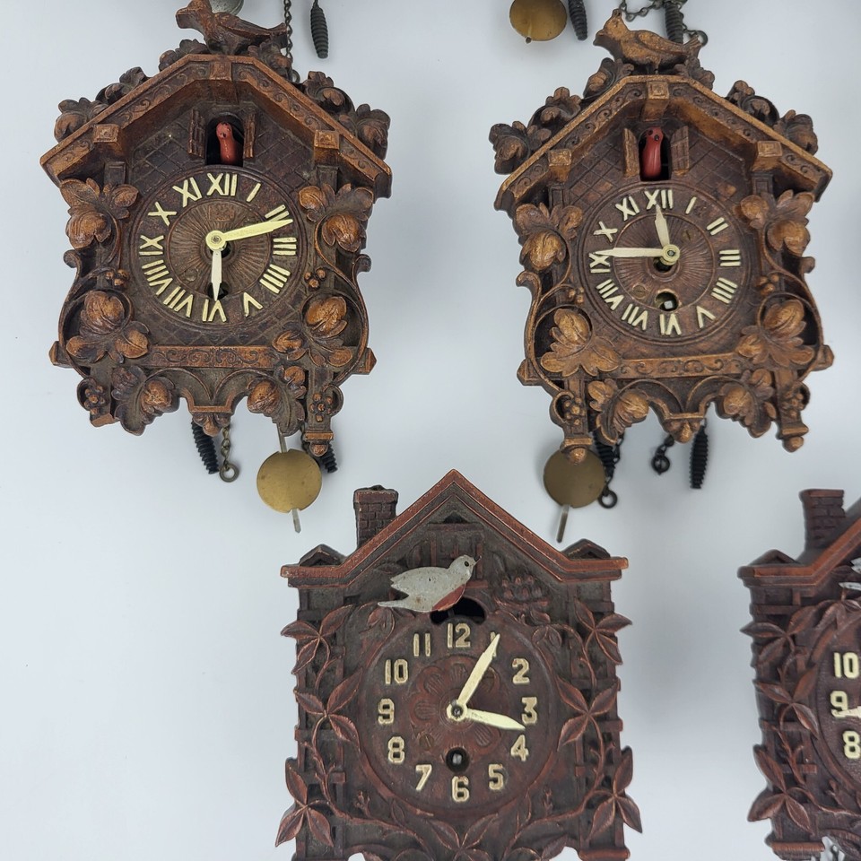 Vtg - Lux Mfg Co - 8x Mini Miniature Cuckoo Clock Lot - Birds Deer READ ...