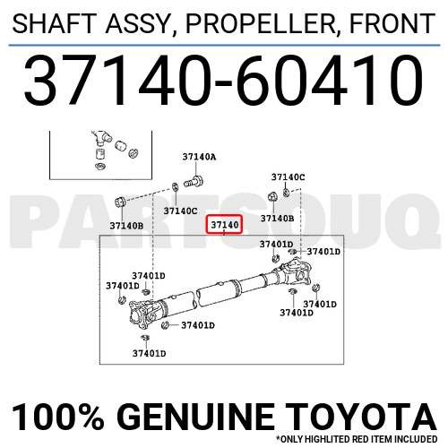 3714060410 Genuine Toyota SHAFT ASSY, PROPELLER, FRONT 37140-60410 | eBay