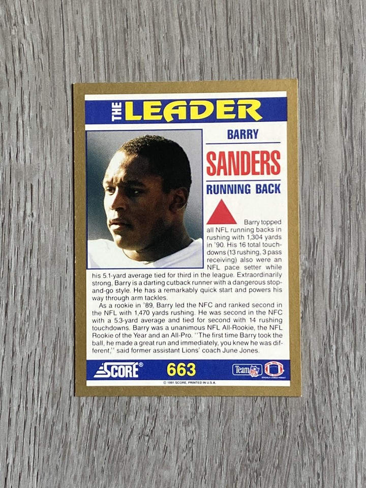 1991 NFL Score Football | Barry Sanders 'The Leader' | #663 | Detroit ...