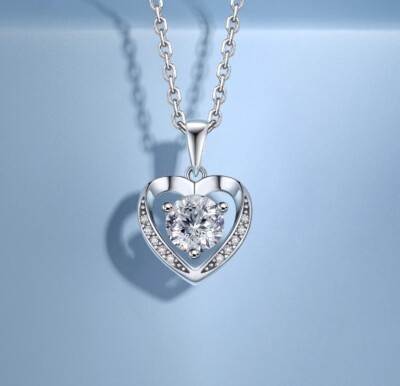 Valentin Gift For Her Genuine Moissanite Heart Pendant 18" Chain 925 ...