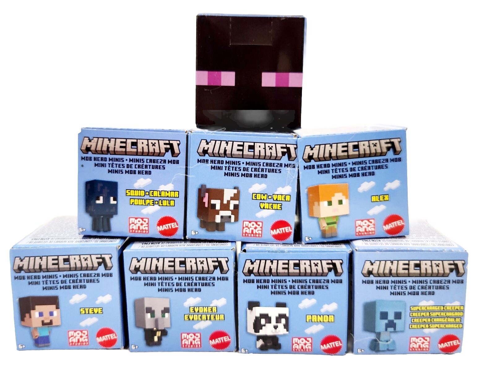 Minecraft Mob Head Minis Set Of 8 Enderman Squid Cow Alex Steve Evoker ...