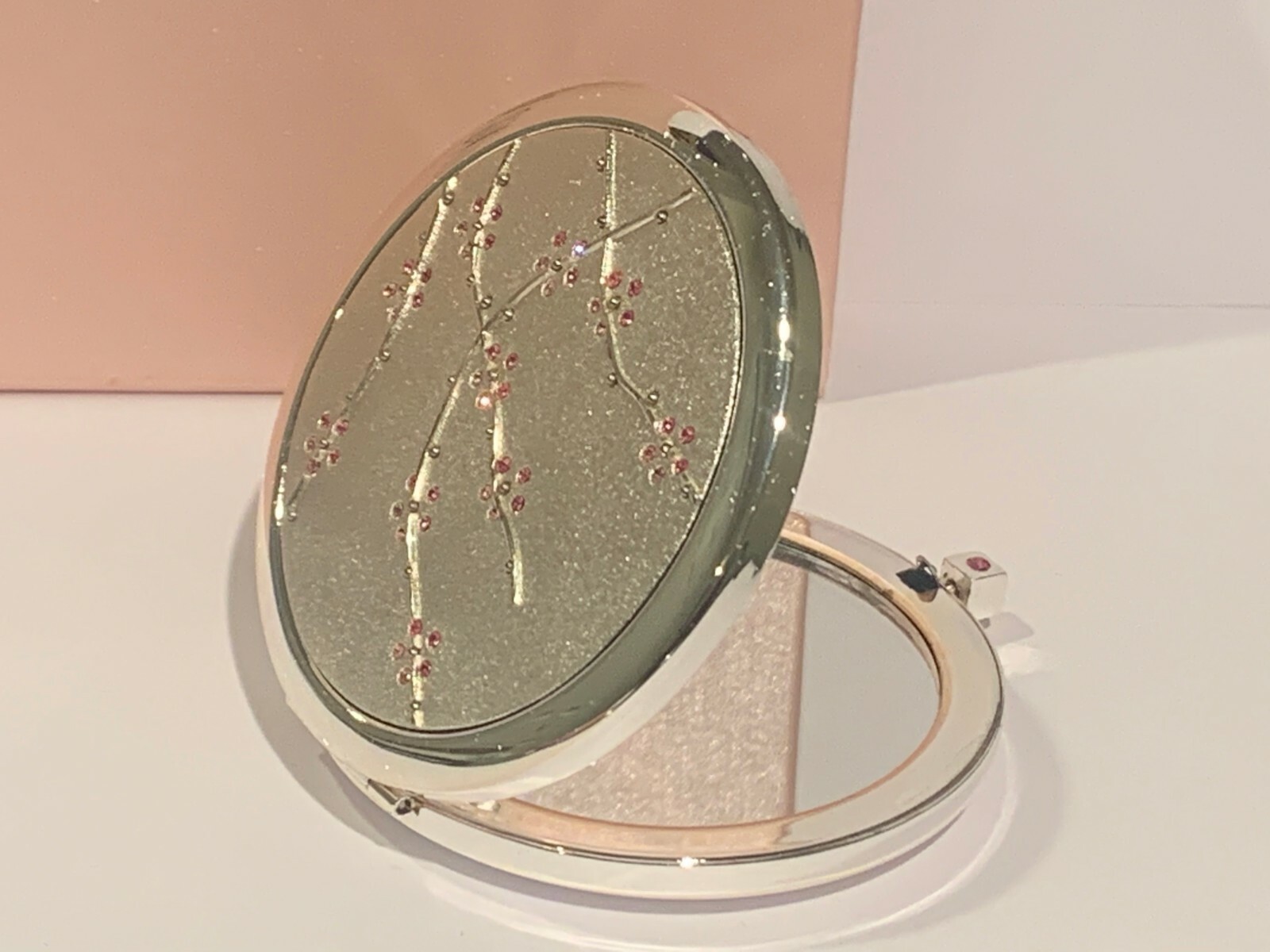 Irving Rice Silver Magnifying Compact Mirror CHERRY BLOSSOM | eBay