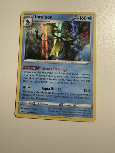 Inteleon Pokémon Card Sword & Shield Series Holo Rare 058/202 | eBay