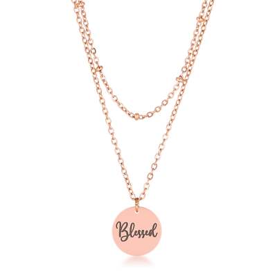 Rose Gold Plated Steel Women's Blessed Coin Pendant Double Chain Saturn ...
