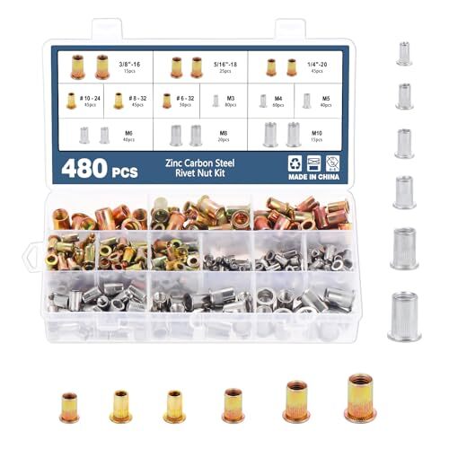 480pcs Rivet Nuts Kit, SAE & Metric UNC Threaded Rivnuts Nutserts, 12 ...