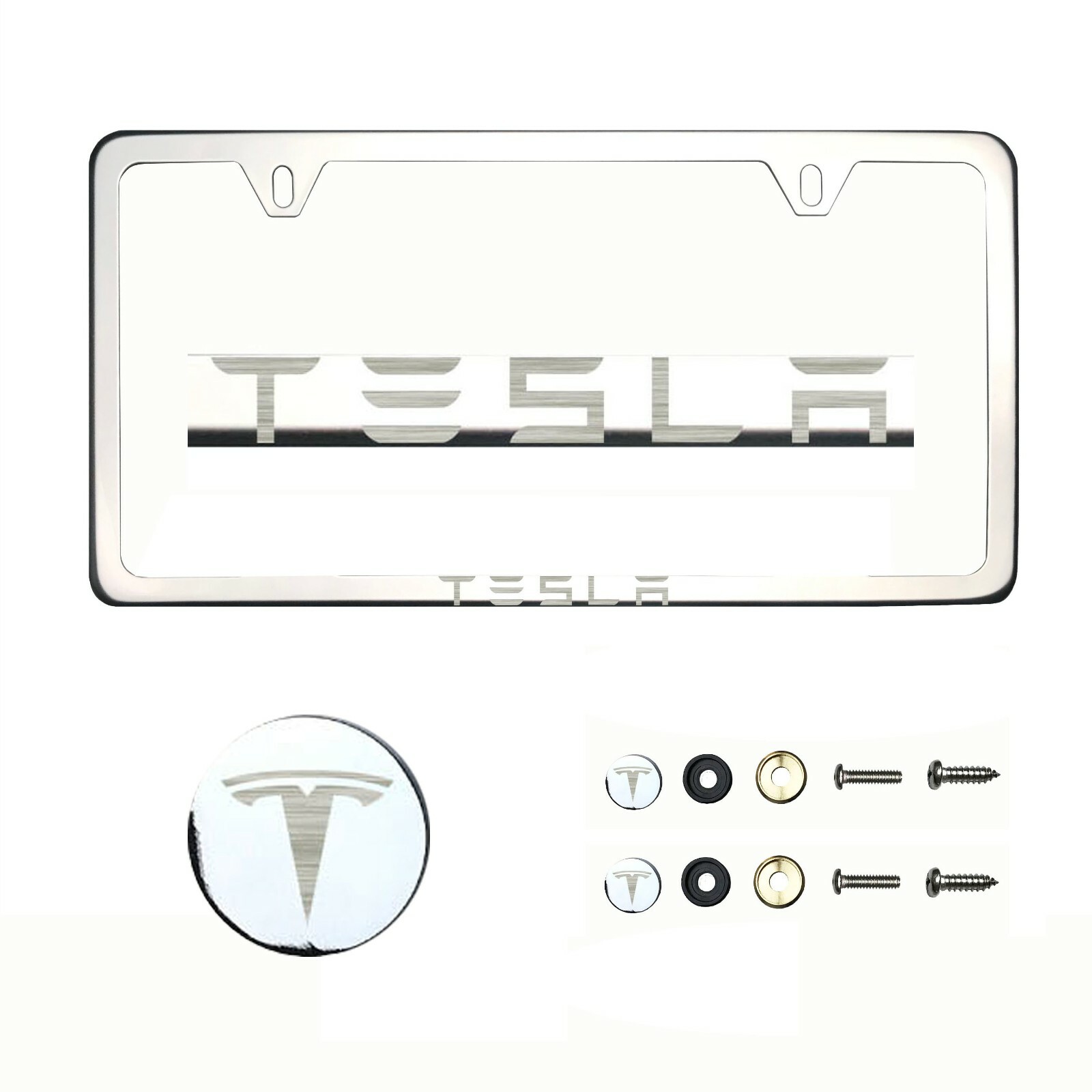 Fit Tesla Laser Etching Stainless Steel Polish Chrome Slim License ...