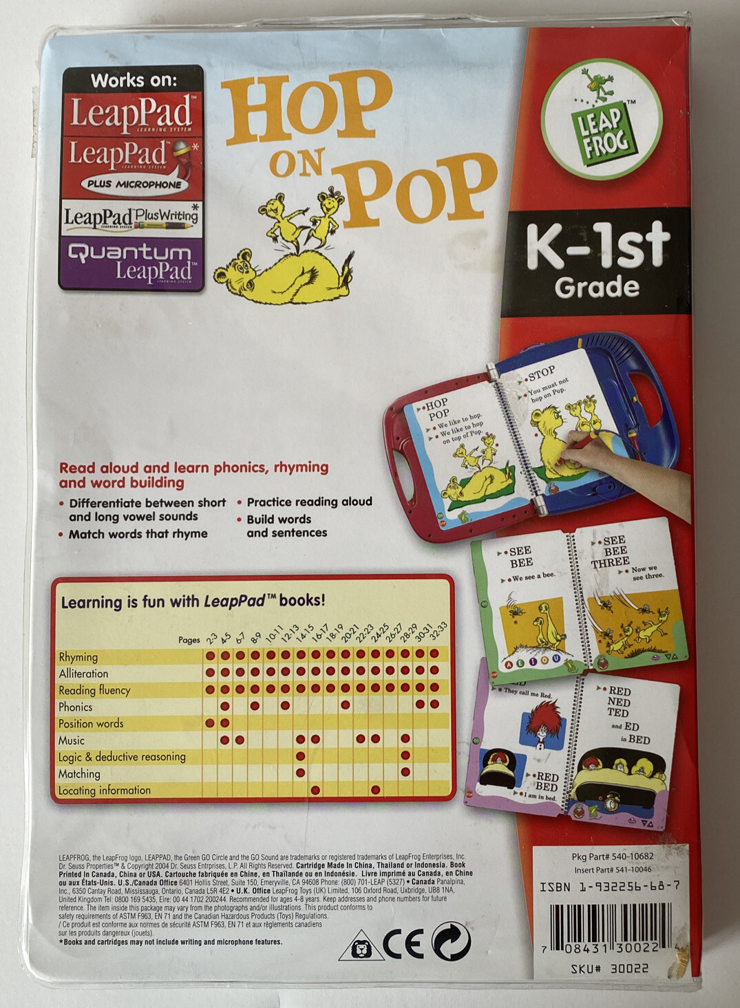 LeapPad Dr Seuss Hop on Pop Book & Cartridge in Case LeapFrog K-1st ...
