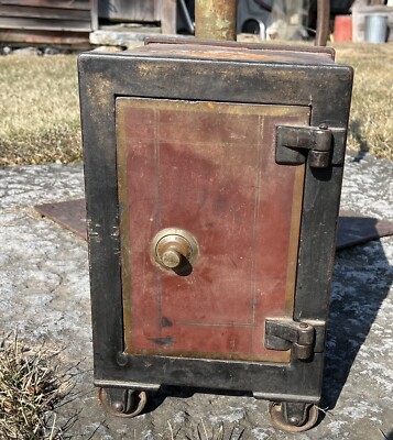antique painted Cast Iron small Floor Safe circa 1880 Nice W ...