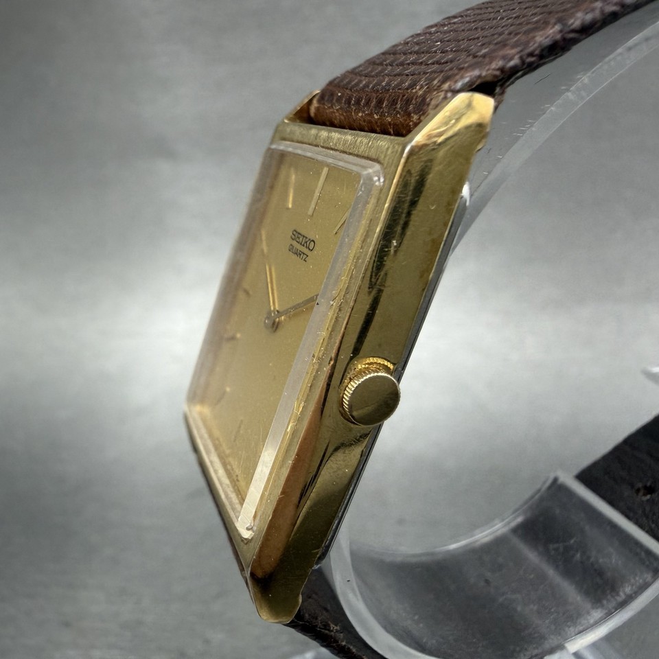 Seiko Tank Watch Men 25mm Champagne Dial Gold Tone Rectangle 7430-5560 ...