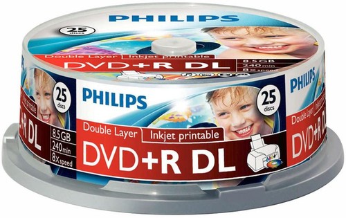 PHILIPS - 8x Speed Inkjet Printable DVD+R DL Blanks DVDs - Spindle 25 ...