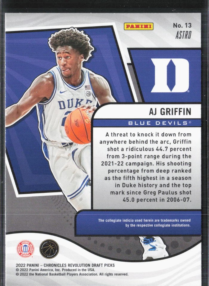 2022 Panini Chronicles Draft Picks #13 AJ Griffin Revolution Astro RC ...