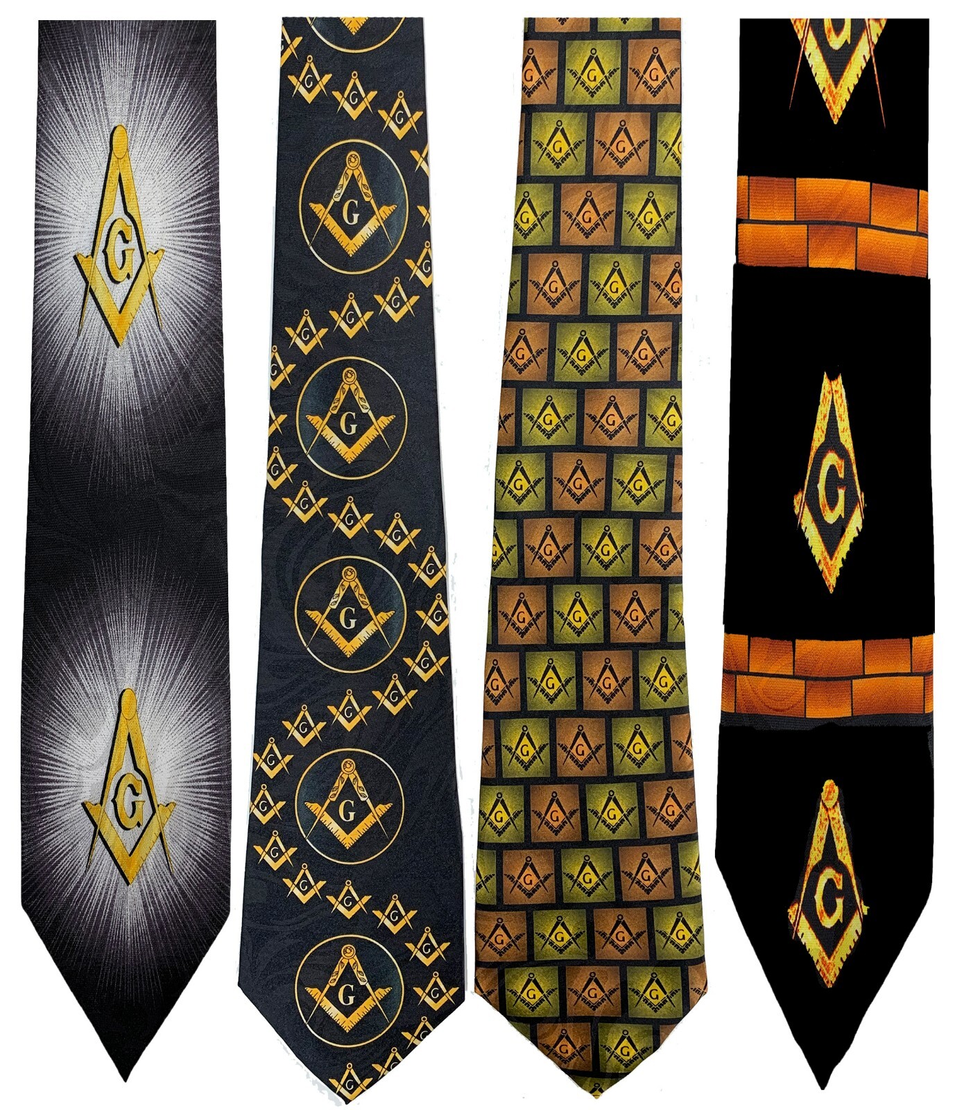 Pack Of 4 Mason Compass Mens Neck Ties Masonic Square Freemason ...