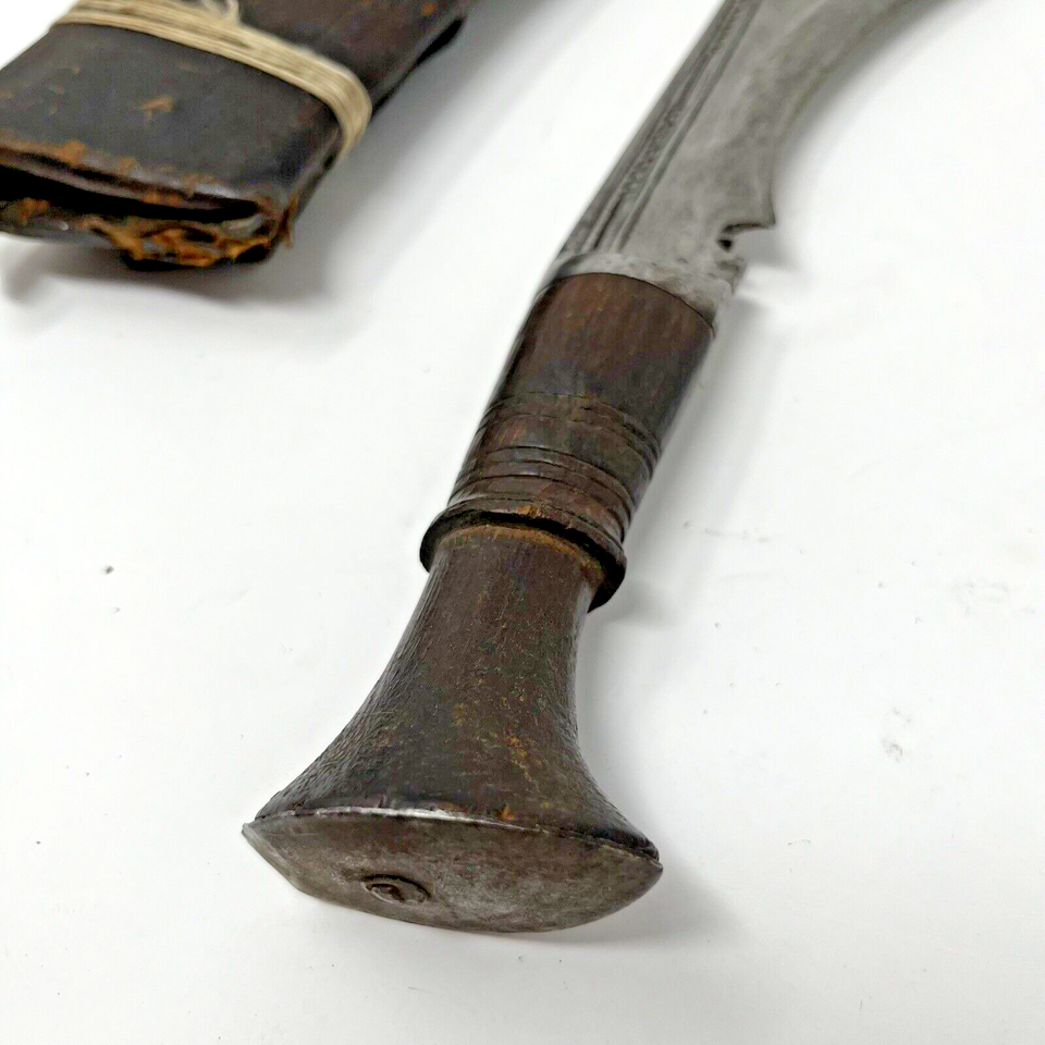 Vintage Indian Kukri Knife w/Notch & Flared Hilt w/Leather Sheath ...