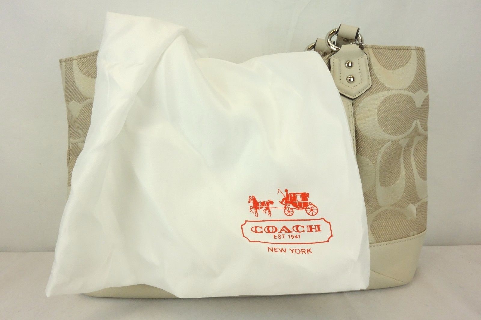 COACH Abby Tote Bag Ivory Jacquard Signature Cream Le… - Gem