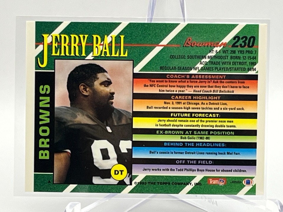 1993 Bowman NFL Football Card #230 Jerry Ball DT #93 Cleveland Browns ...