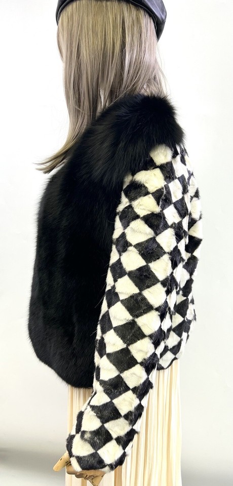 New Women Genuine Mink Fur Real Fox Fur Front Check Short Jacket US S/M ...