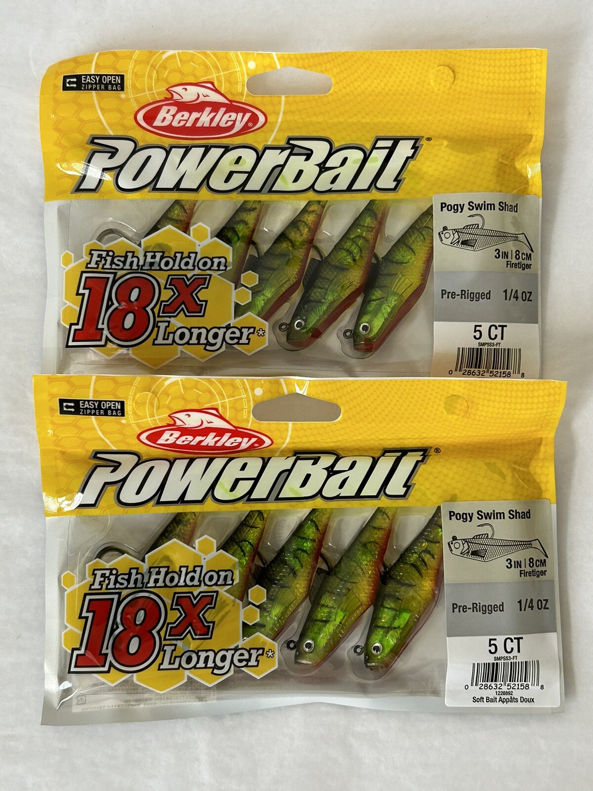 2-PACK Berkley Power Bait 3" Pre-Rigged 1/4 oz Pogy Swim Shad FireTiger ...