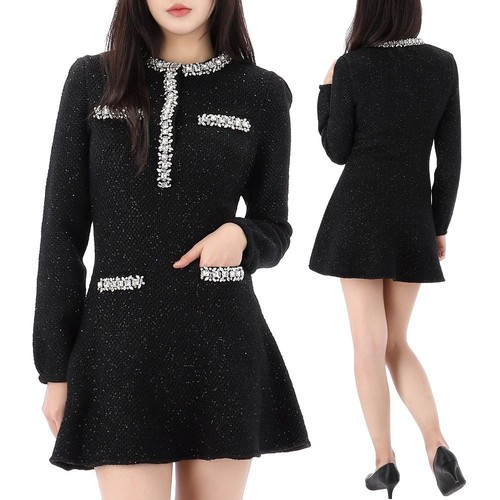 Self-Portrait Sequin Knit Mini Dress 25SS Black RS25035SB 123904040 | eBay Australia