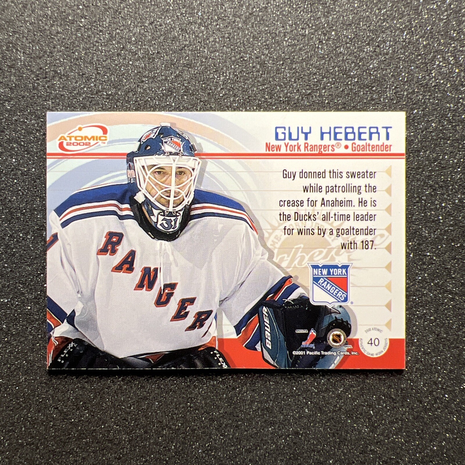 2001-02 Pacific Atomic GUY HEBERT #40 New York Rangers JERSEY HOCKEY CARD - A | eBay