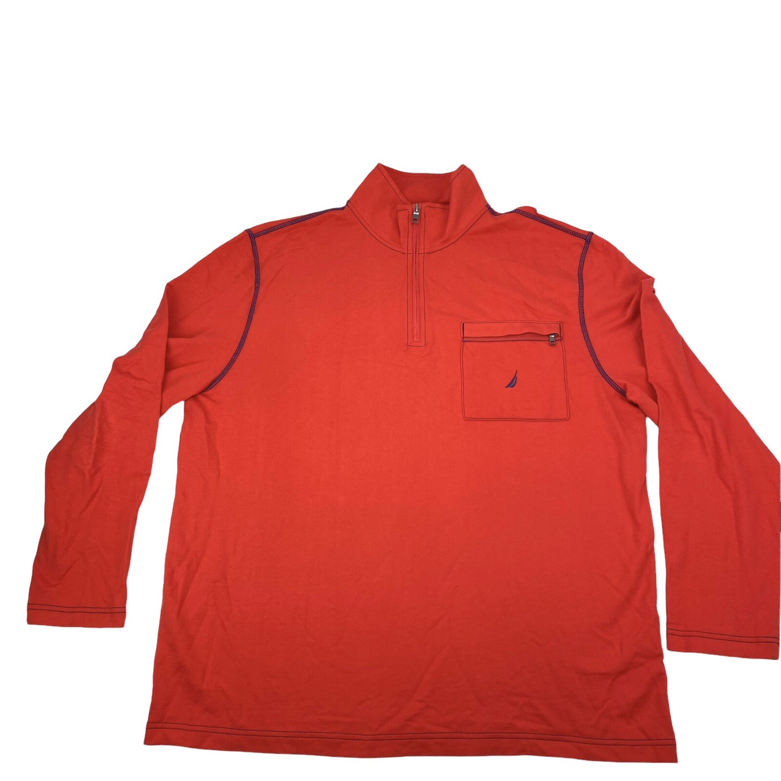 Nautica 1/4 Zip Pullover Light Sweatshirt Red Chest Logo Front Pocket ...