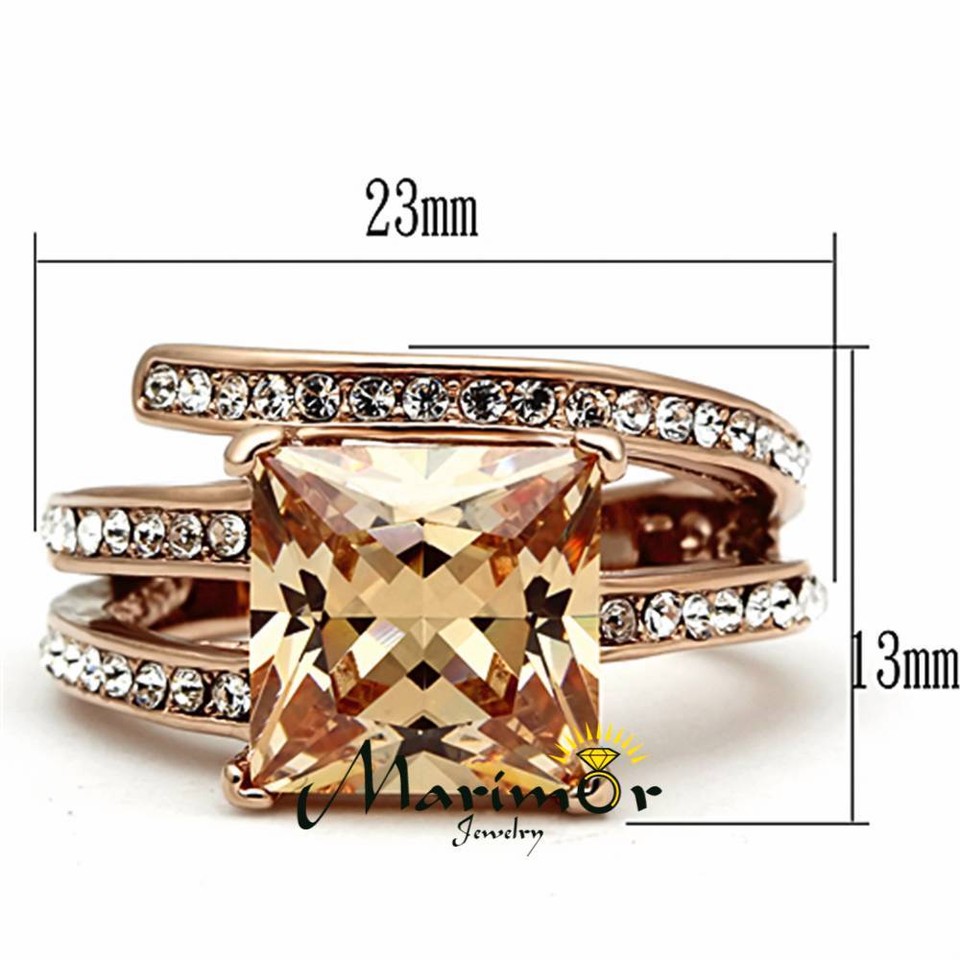 6.85 Ct Princess Cut Champagne Zirconia Rose Gold Plated Cocktail Ring ...