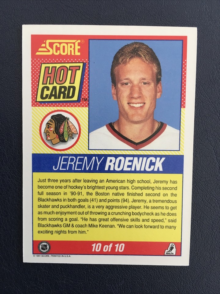 1991-92 Score Hot Card Jeremy Roenick #10, Chicago Blackhawks Near Mint ...