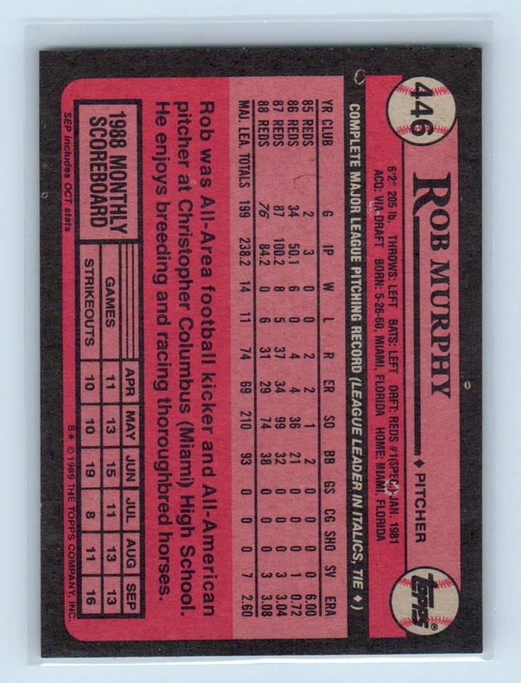 1989 Topps Rob Murphy Cincinnati Reds #446 | eBay