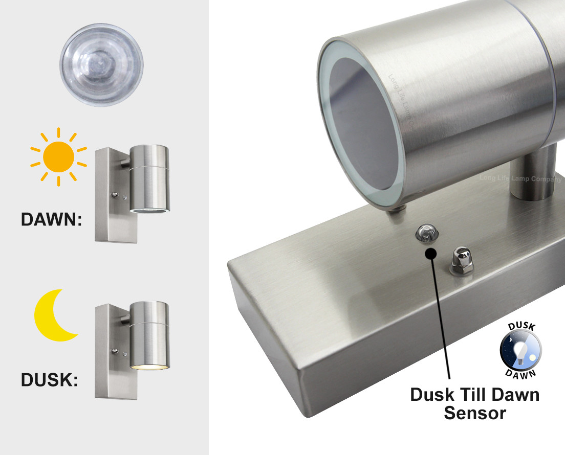 Dusk Till Dawn Sensor Outdoor Single or Up Down Wall Light Stainless ...