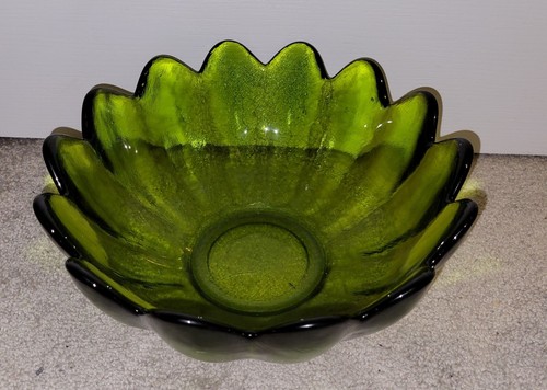 Vintage Blenko Green 14 Petal Lotus Flower Bowl | eBay