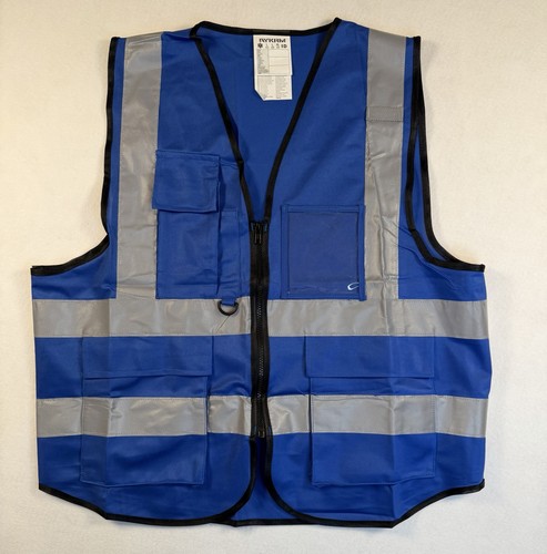 Blue Work Vest Reflectors Safety Construction Men Large Zip Pockets ...