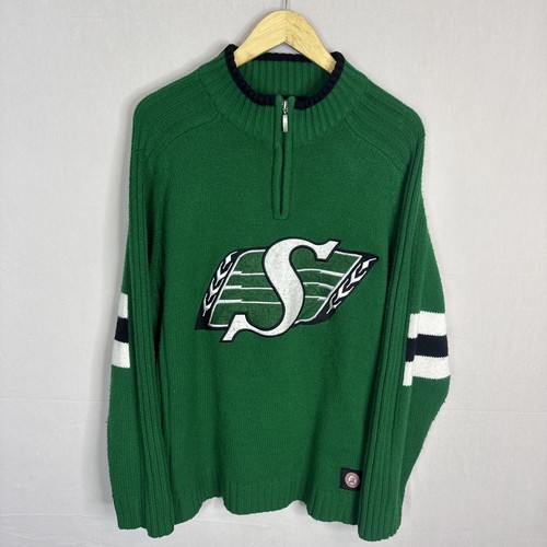 CFL Saskatchewan Roughriders Knit Sweater Quarter Zip Green XL ...
