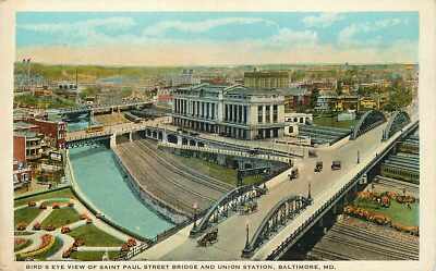 Postcard Aerial View Saint Paul Bridge Union Station Baltimore Gold ...