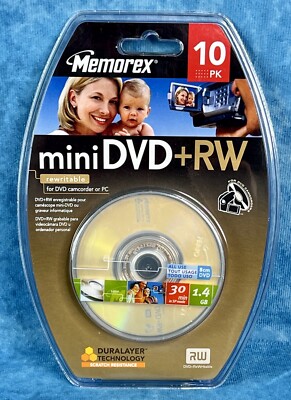 MEMOREX Mini DVD+RW 10 Pack Rewriteable NEW DVD for DVD Camcorder or PC ...