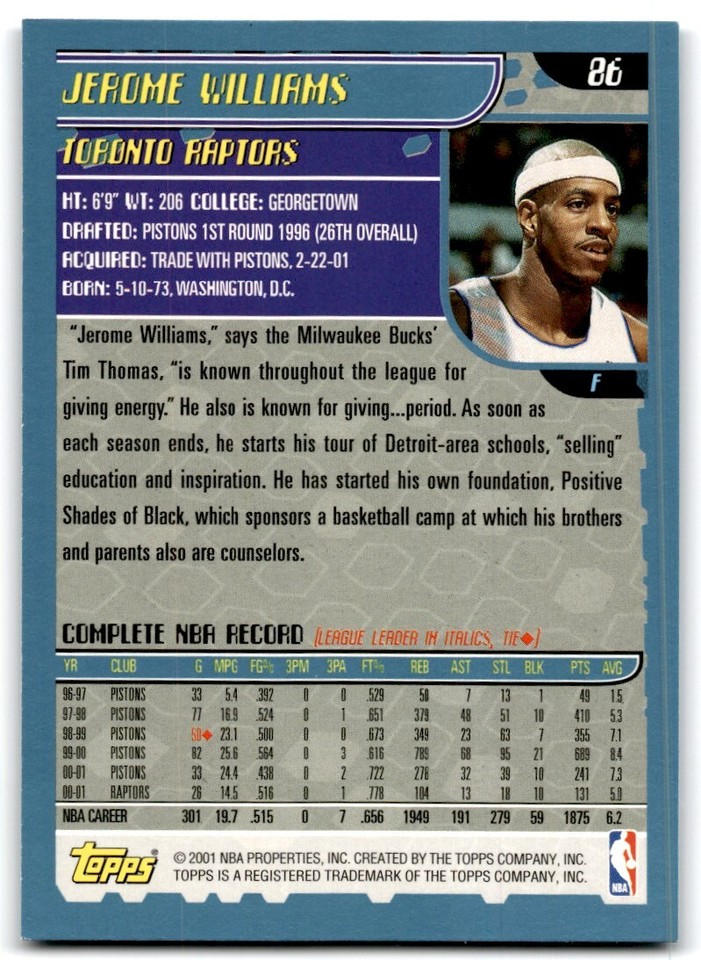2001-02 Topps Jerome Williams A Basketball Cards #86 | eBay