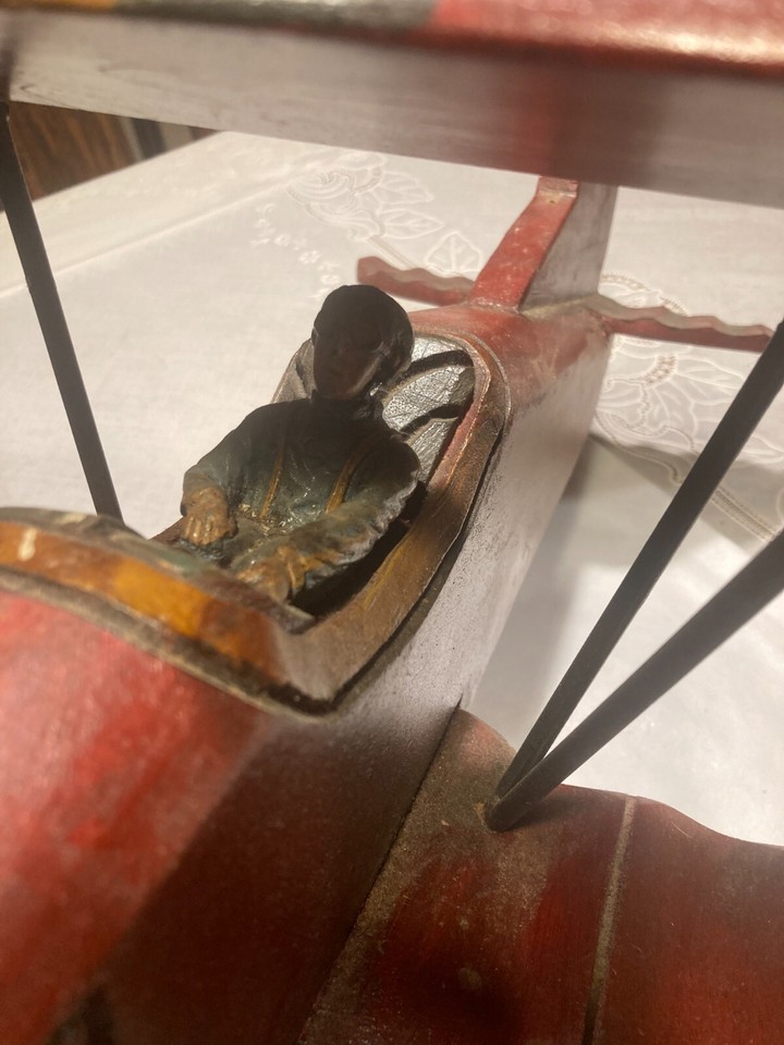 HUGE OLD WOODEN MODEL BIPLANE, AIRPLANE WITH PILOT, 27"x30"x13", LN/NM ...