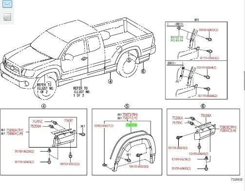 05-15 TACOMA PRERUNNER & 4X4 QUARTER PANEL FLARE PAD MOULDING 75659 ...